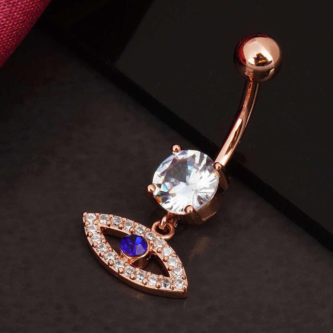 Buy Online Rose Gold Crystal Evil Eye Belly Button Ring -Ferosh India