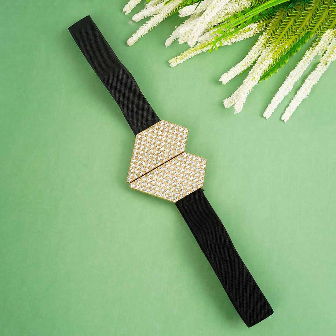 Shop Crystal Studded Gold Heart Buckle Belt Online At Best Prices ...