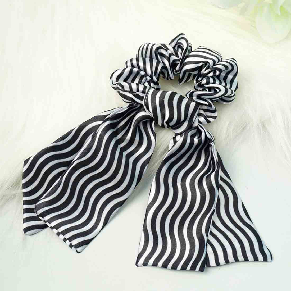 Buy Online Ferosh Black & White Striped Tail Scrunchie -Ferosh India