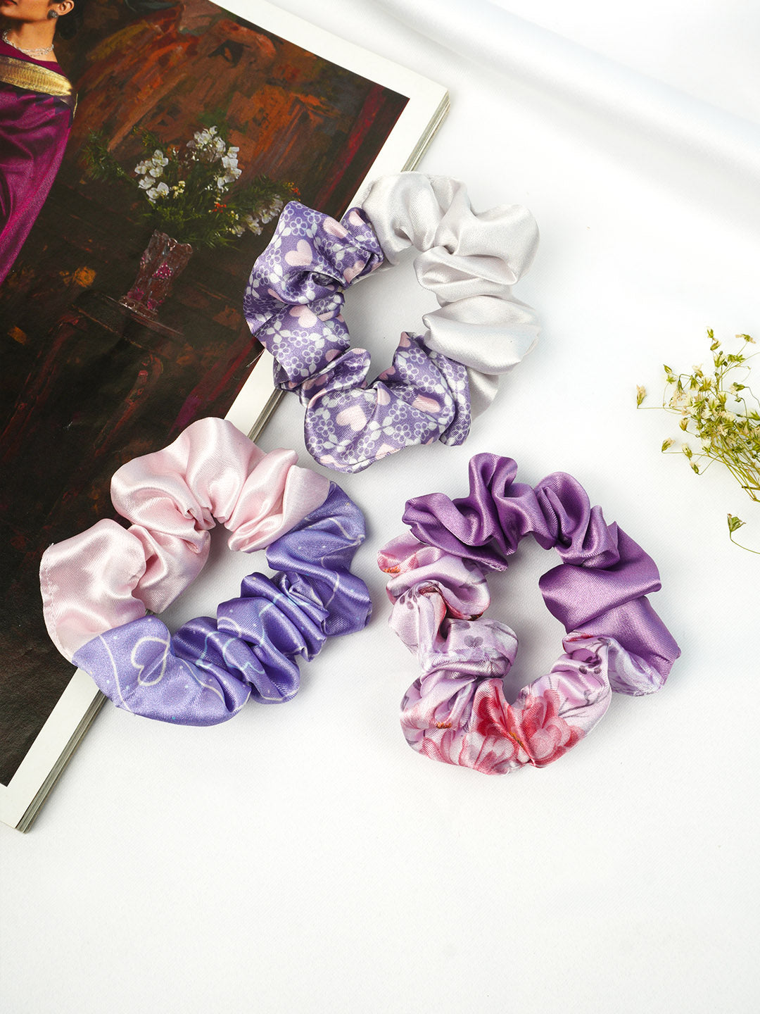 Buy Online Ferosh Pastel Pink-Purple Satin Scrunchies Set of 3 -Ferosh ...