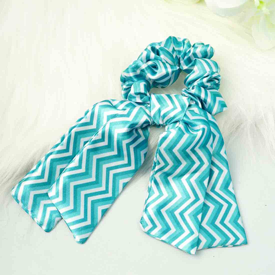 Buy Online Ferosh Sky Blue Striped Tail Scrunchie -Ferosh India