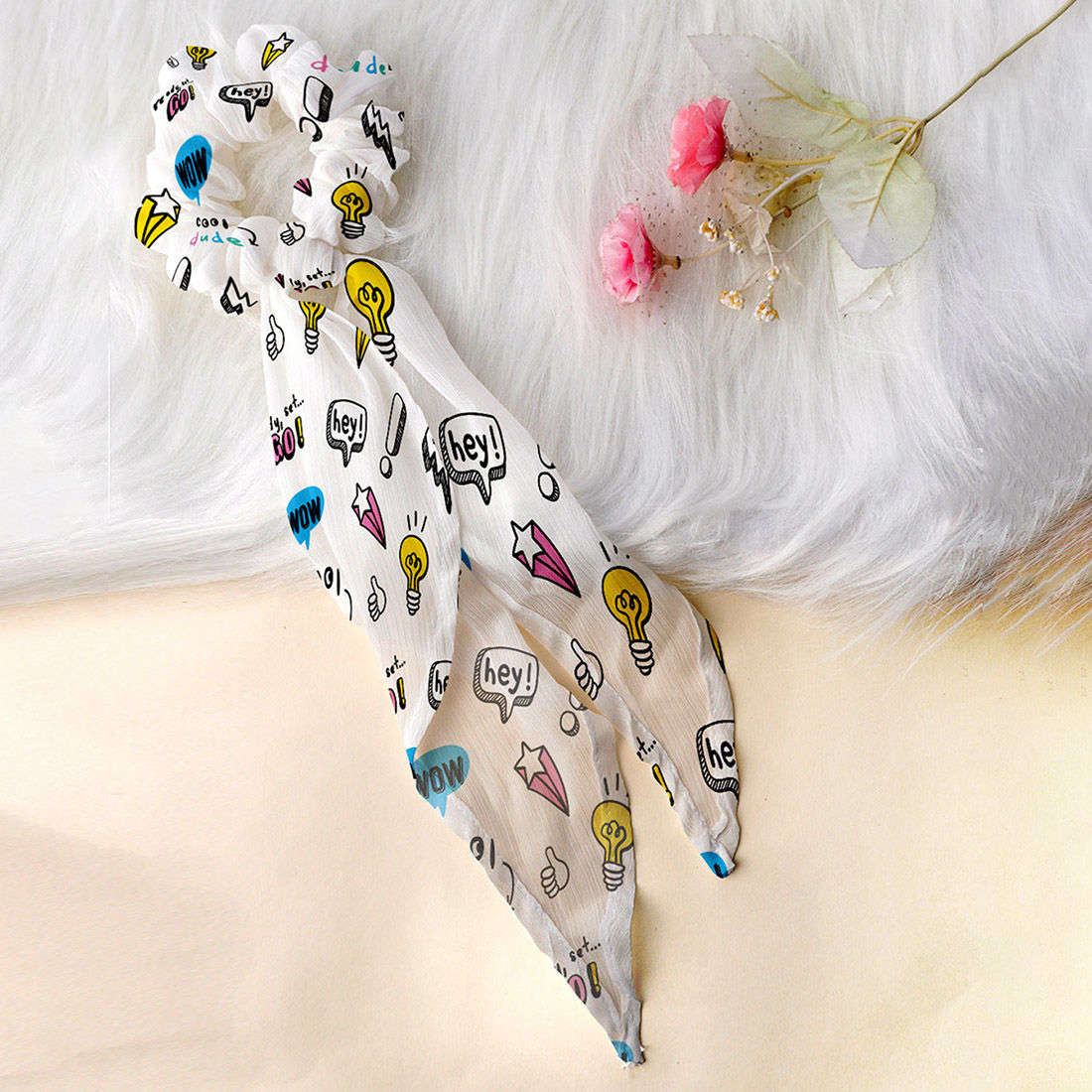 Buy Online Ferosh White Emoji Scarf Scrunchie Ferosh India