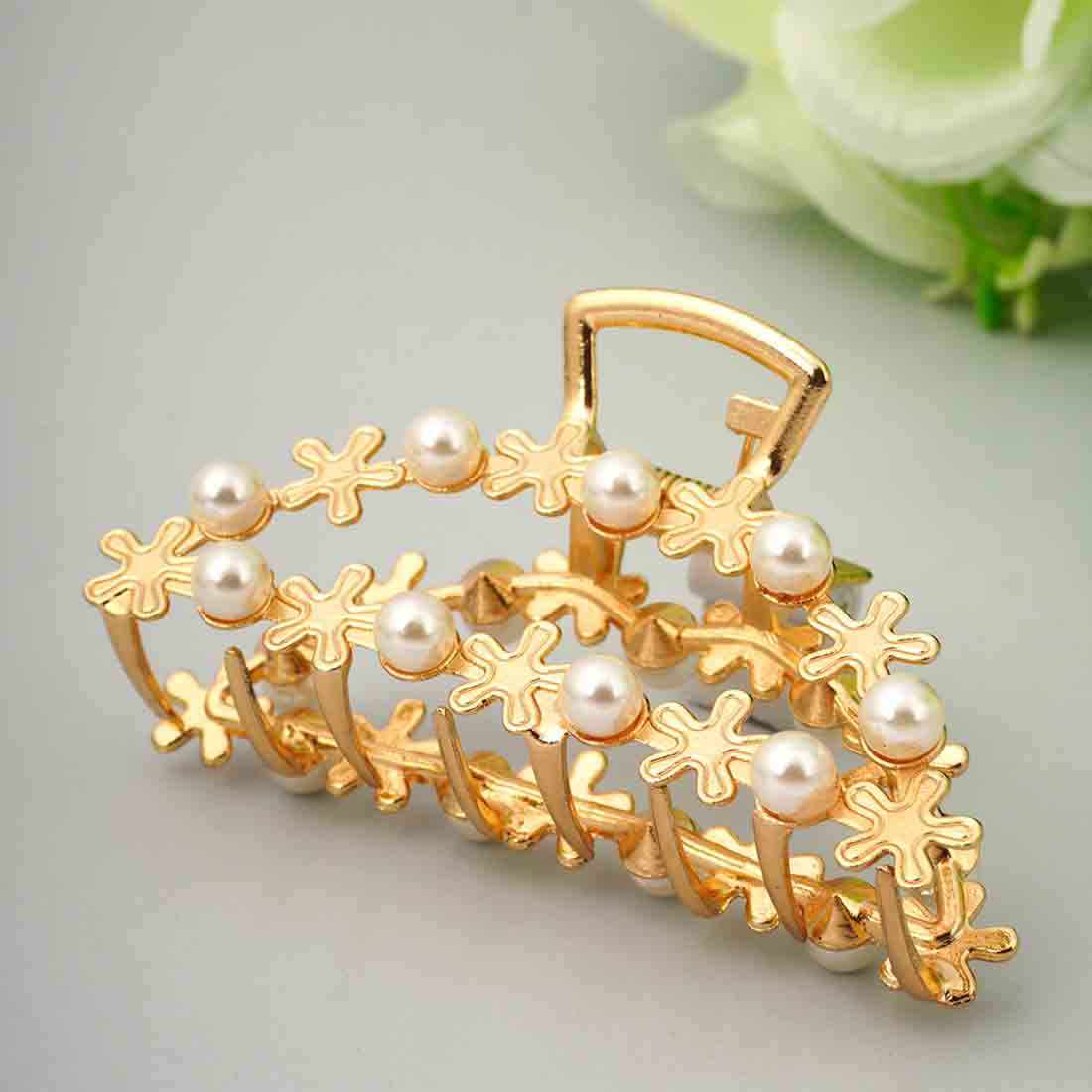 Pearl Embellished Gold Hair Clutcher – Ferosh