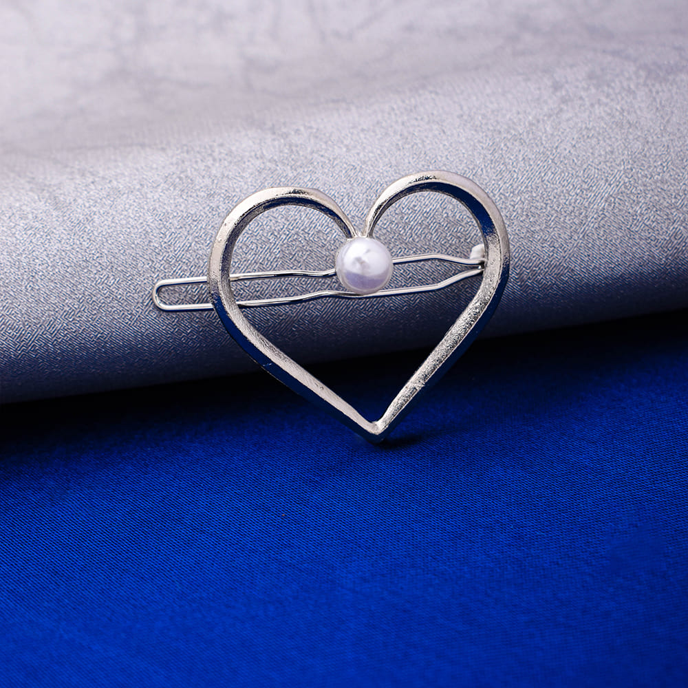 Phyllis Silver Pearl Heart Hair Pin – Ferosh