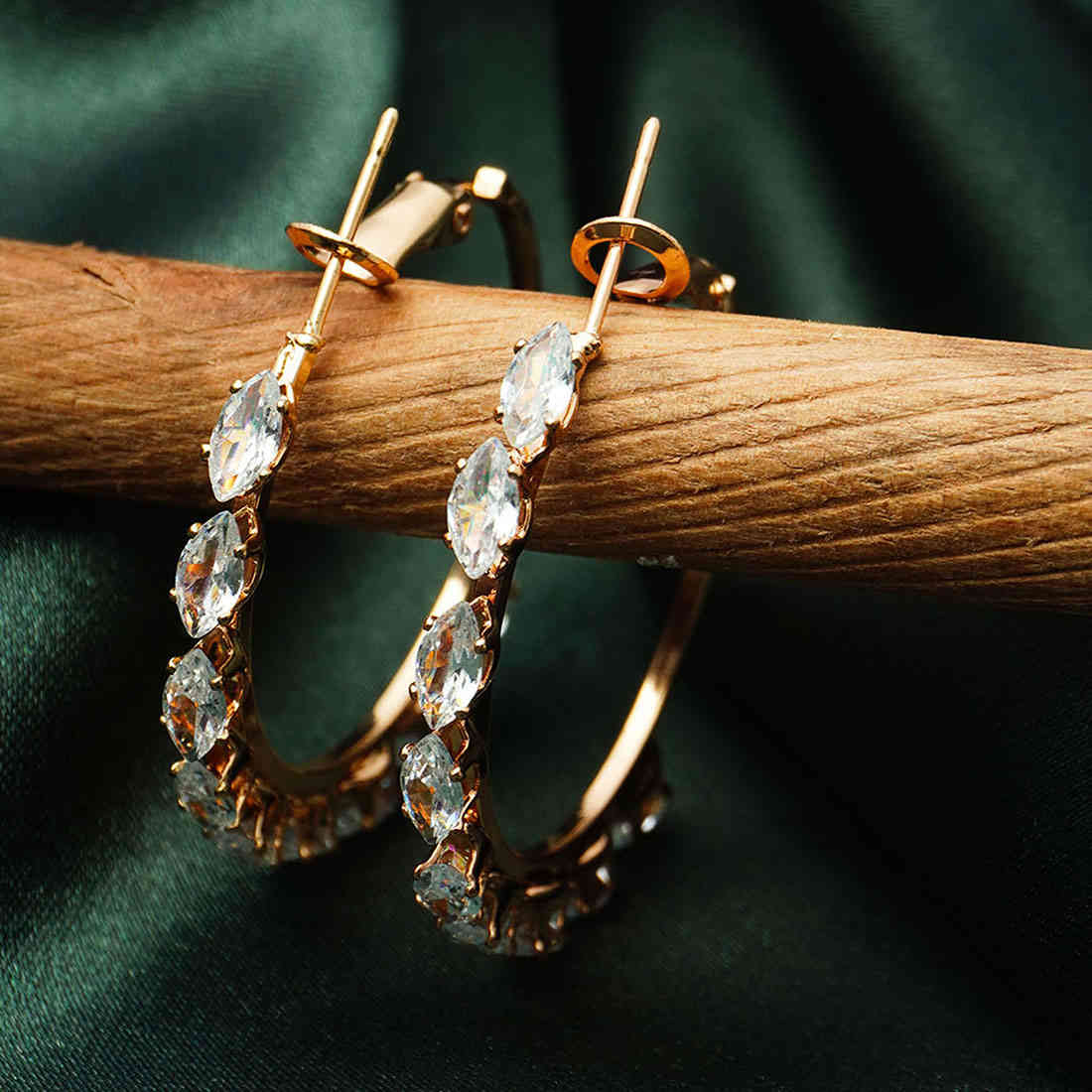 Buy Transparent Crystal Lined Gold Toned Hoop Earrings Online - Ferosh
